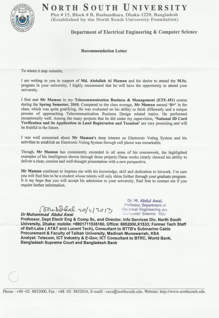 Reffrence Letter for AZAD from Professor Anisuzzaman | PDF ...