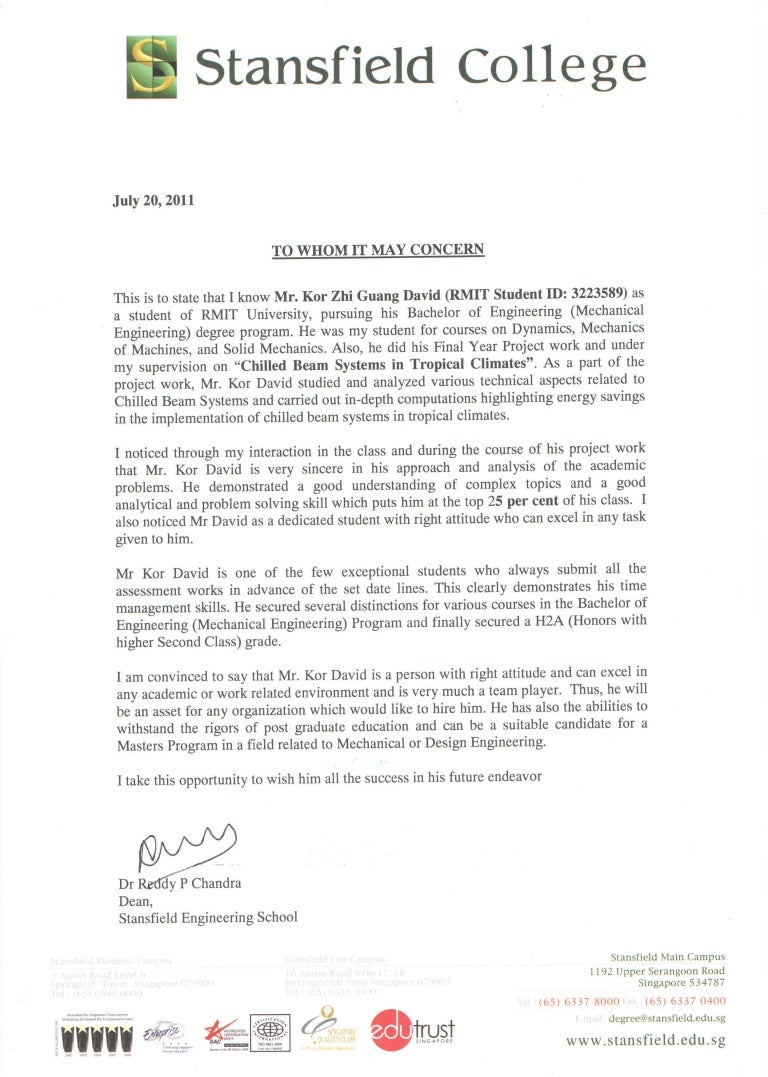 RMIT University - Letter of Reference