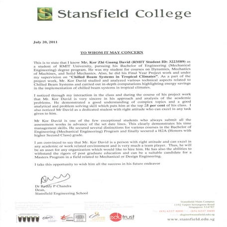 RMIT University - Letter of Reference | PDF