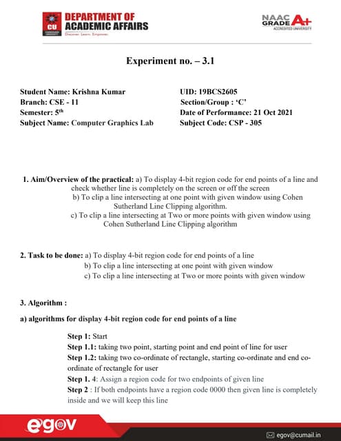 Cohen Sutherland line clipping algorithm | PDF