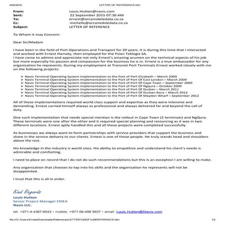LETTER OF REFERENCE | PDF