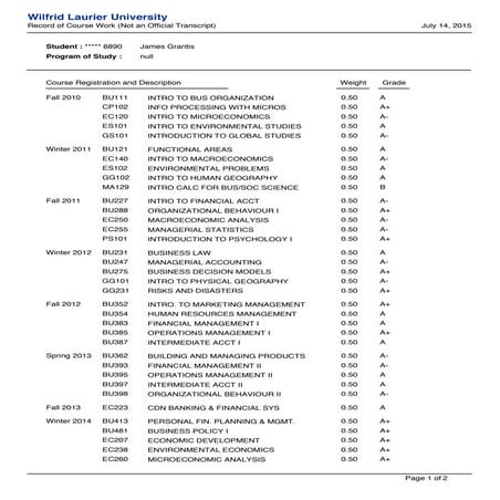Laurier_Student_Transcript | PDF