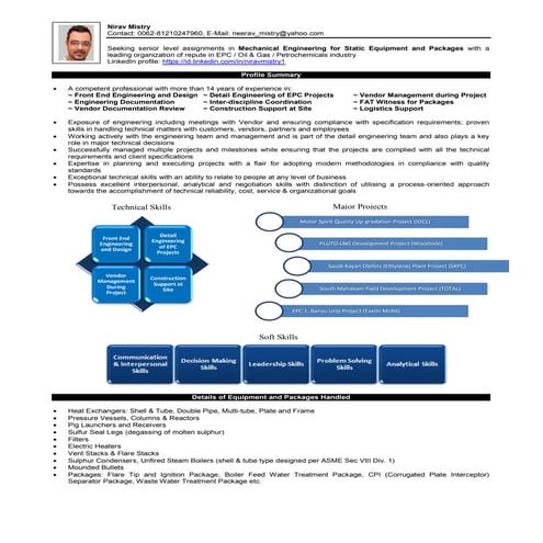 Resume_Lead Mechanical Engineer - Static Equipment and Package Units | PDF