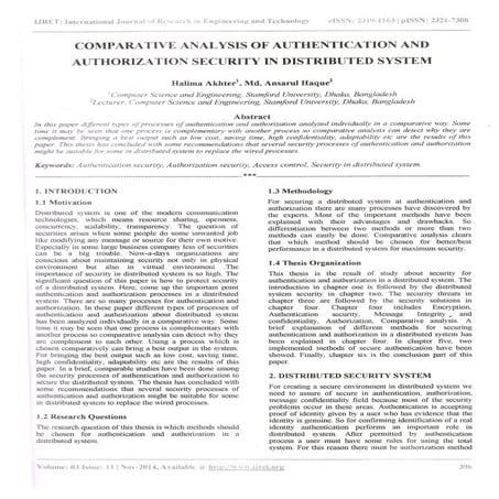 Comparative Analysis Of Authentication And Authorization Security In