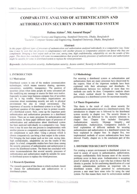 Comparative Analysis Of Authentication And Authorization Security In