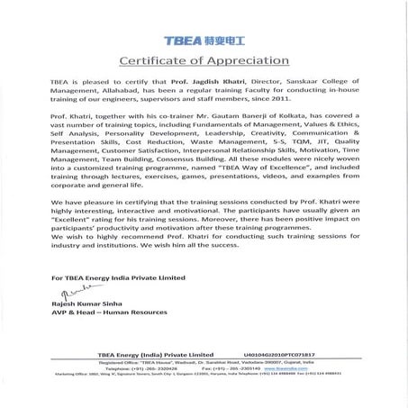 TBEA Certificate | PDF