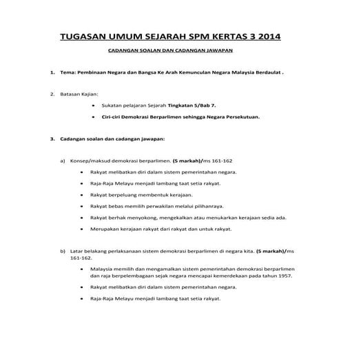 Nota Rujukan Untuk Persediaan Kertas 3 Sejarah SPM 2014 | DOC