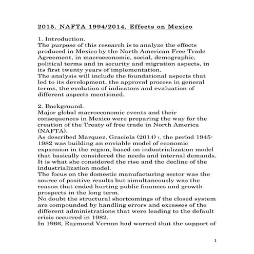 2015 NAFTA 1994 2014, effects on Mexico | PDF