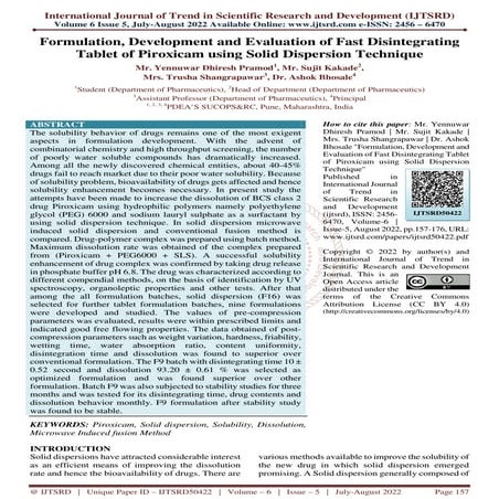 Formulation Development And Evaluation Of Fast Disintegrating Tablet Of Piroxicam Using Solid