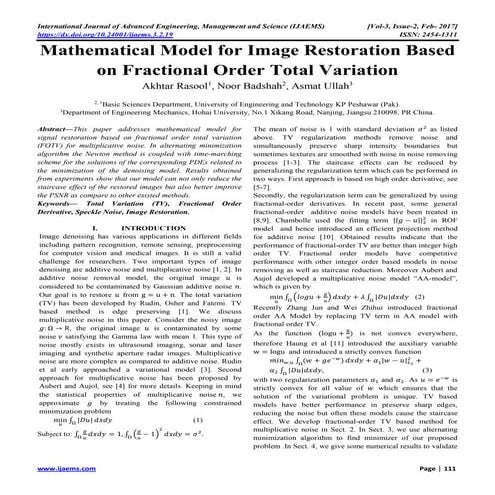 Mathematical Model For Image Restoration Based On Fractional Order 2186