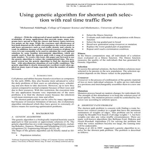 Using Genetic Algorithm For Shortest Path Selection With Real Time Traffic Flow Pdf