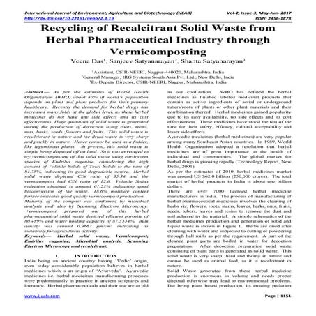 Recycling of Recalcitrant Solid Waste from Herbal Pharmaceutical ...