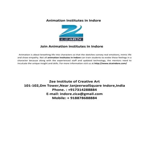 join animation institutes in indore | PDF