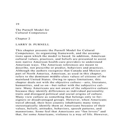 19the Purnell Model Forcultural Competencechapter 2 Docx