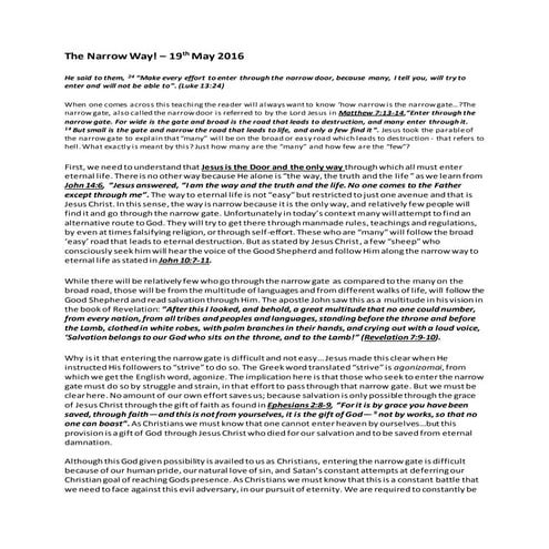 19th may 2016 - The narrow way | PDF