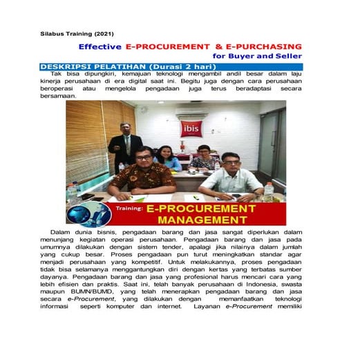 (2021) Silabus Training "Effective E-PROCUREMENT & e-PURCHASING for ...