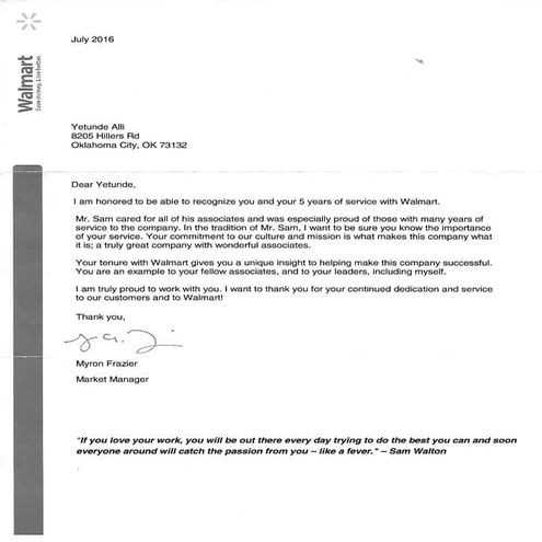 Recognition Letter from Walmart | PDF