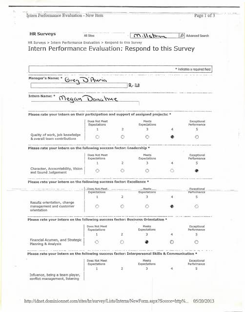 Sample intern performance appraisal | DOC | Resume Writing and Advice ...