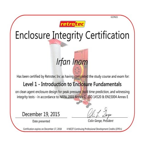 Room Integrity Certificate Level 1 - Irfan Inam | PDF