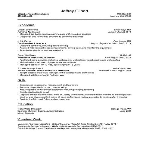 Jeffrey Gilbert Resume | DOC