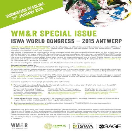 WMR Call for papers - Special Issue for ISWA World Congress in Antwerp 2015 | PDF