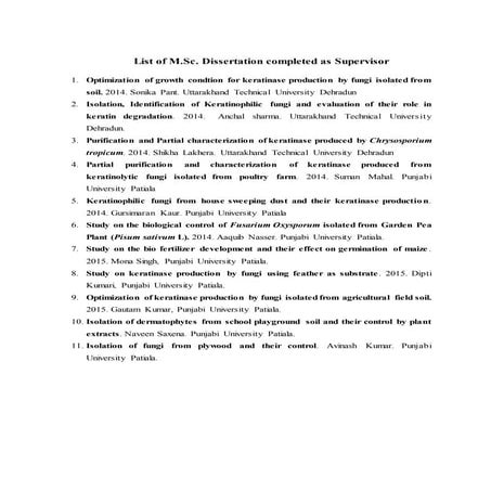 List of MSc Dissertation completed as Guide | PDF
