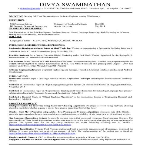 Divya Full Time Resume | PDF | Programming Languages | Computing