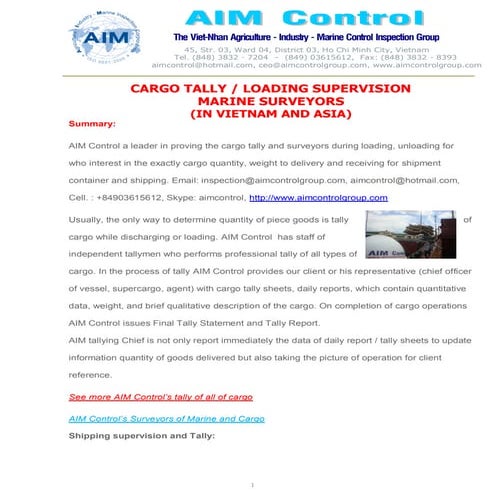 CARGO TALLY LOADING SUPERVISION & MARINE SURVEYOR | PDF