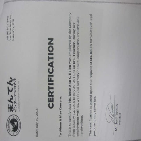 LOA NBI cert UMID copy and COE - Rose Ann BELEN | PPT