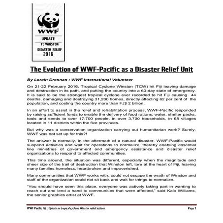 The Evolution of WWF-Pacific as a Disaster Relief Unit | PDF