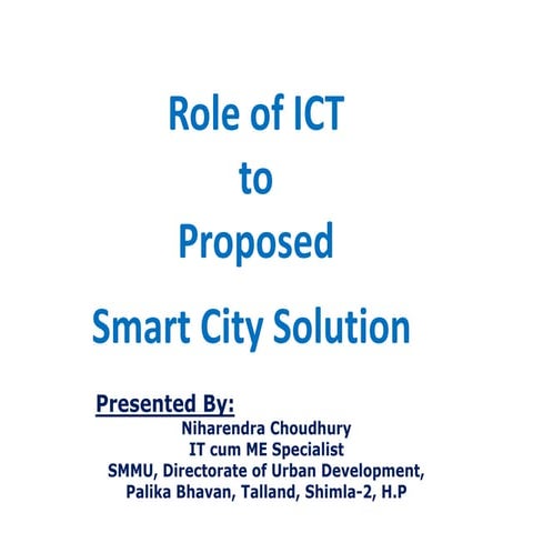 Role of ICT to Smart City Solution - Dharmashala HP | PDF