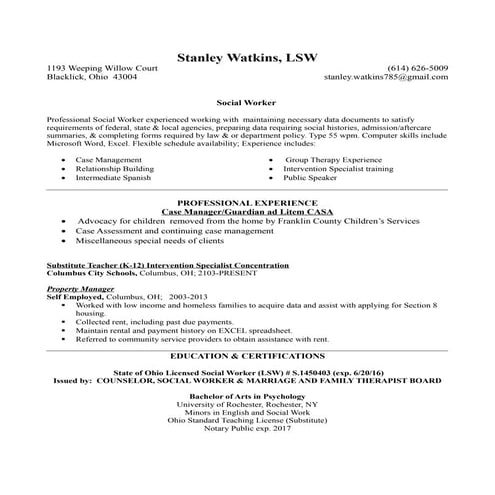 Resume for Case Worker CASA 022415 | DOC