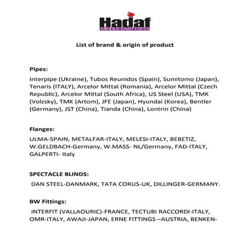HADAF brands of materials | PDF