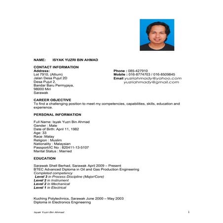 Isyak Yuzri Ahmad Resume | DOC | Civil Engineering Industry | Industries