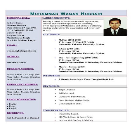 Muhammad Waqas Hussain's CV | PDF