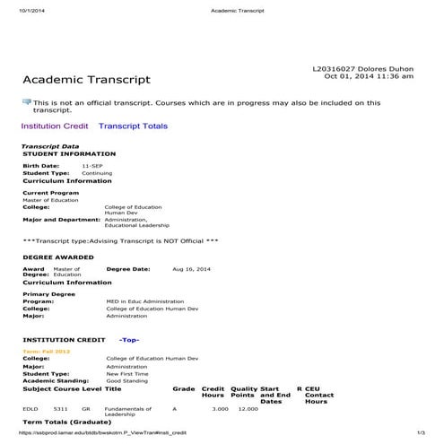 lamar transcript | PDF