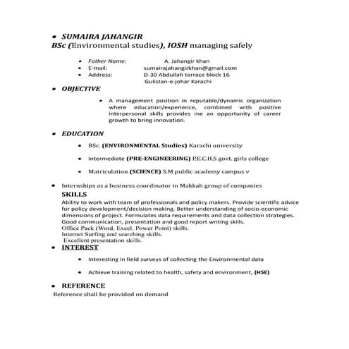 Sumaira resume | DOC | Business | Business and Finance