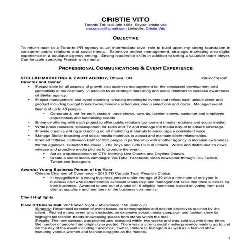Vito, Cristie Resume | PDF | Events