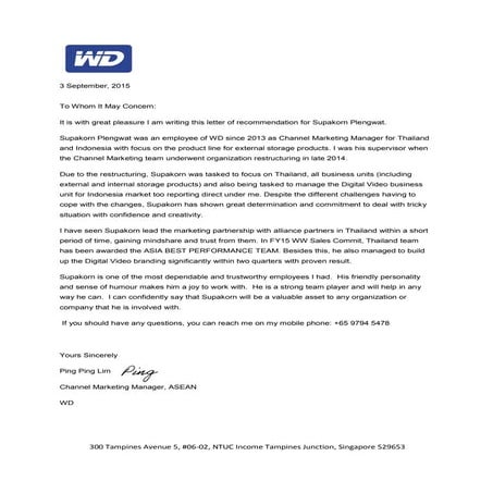 Supakorn Plengwat's reference letter | PDF