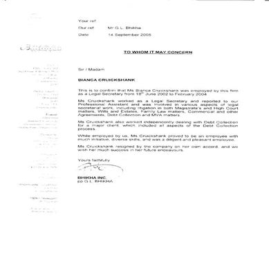 BD - Bhikha Inc - Reference letter | PDF