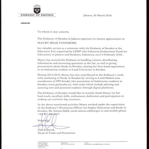 reference letter - swedish embassy | PDF