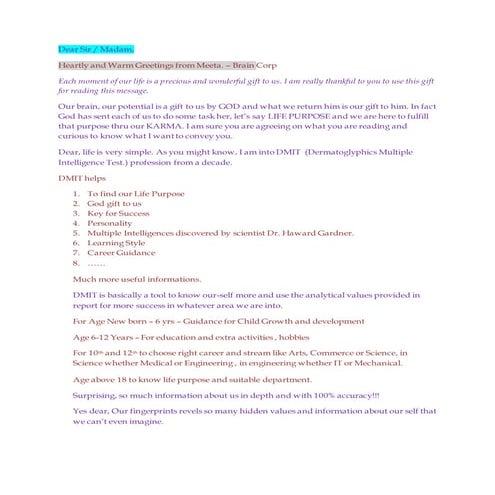 DMIT (Dermatoglyphics Multiple Intelligence Test) | PPTX