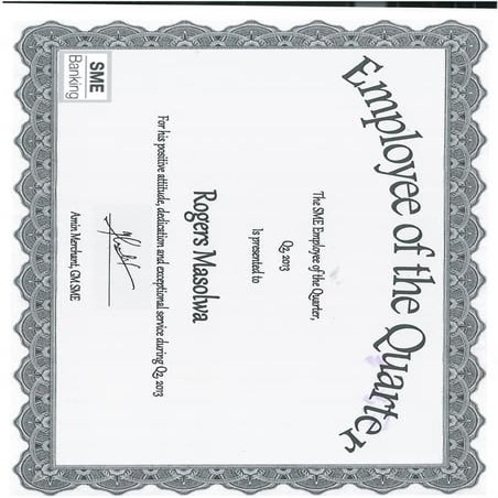 Certificate of SME employee of the quarter - Rogers | PDF