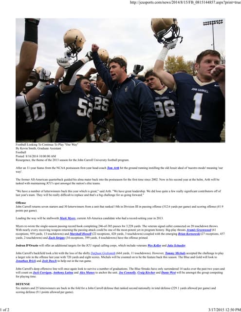 Biography Sample 1 - Student-Athlete Profile