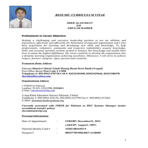 Resume of Sher Alam 2014 | DOC