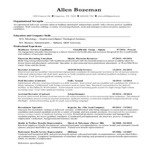 Allen's Recruiter Resume | DOCX