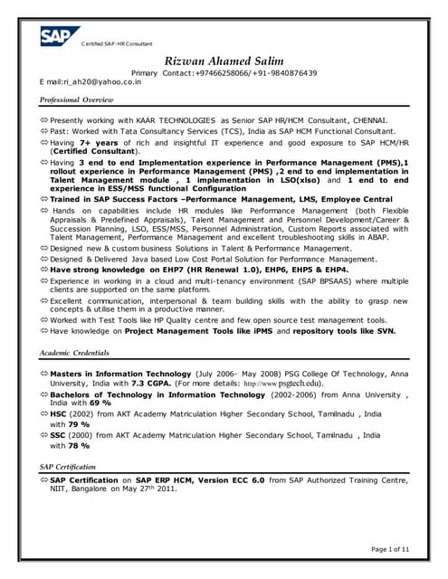 Sap success factors-sample-resume-1 | PDF