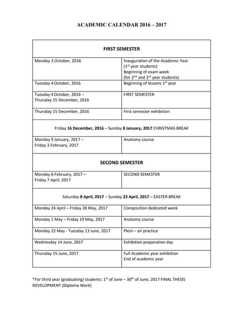 Academic calendar | PDF