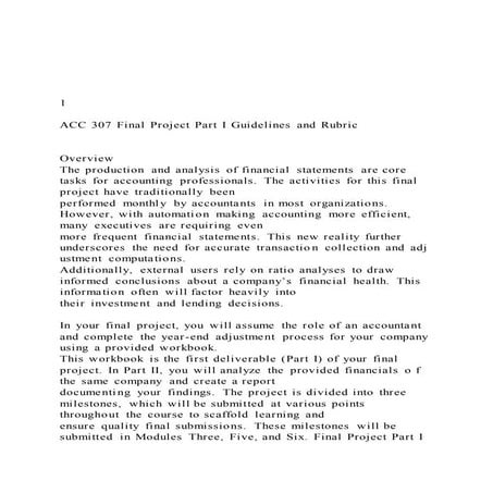 1 ACC 307 Final Project Part I Guidelines and Rubric | DOCX