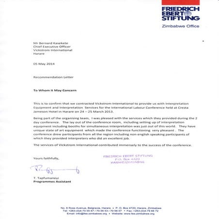 Recommendation letter Friedrich Ebert Stiftung | PDF